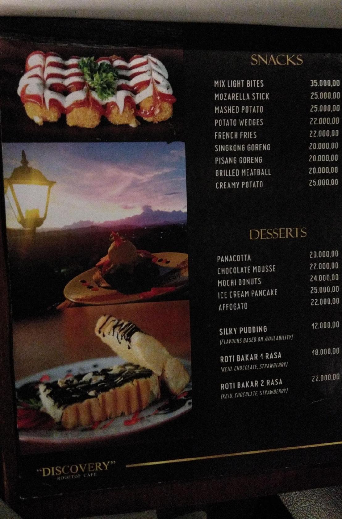 Carta de Discovery Rooftop Cafe, Sukabumi