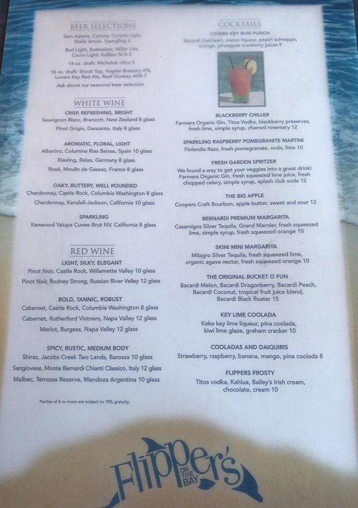 Menu at Flippers restaurant, Fort Myers Beach