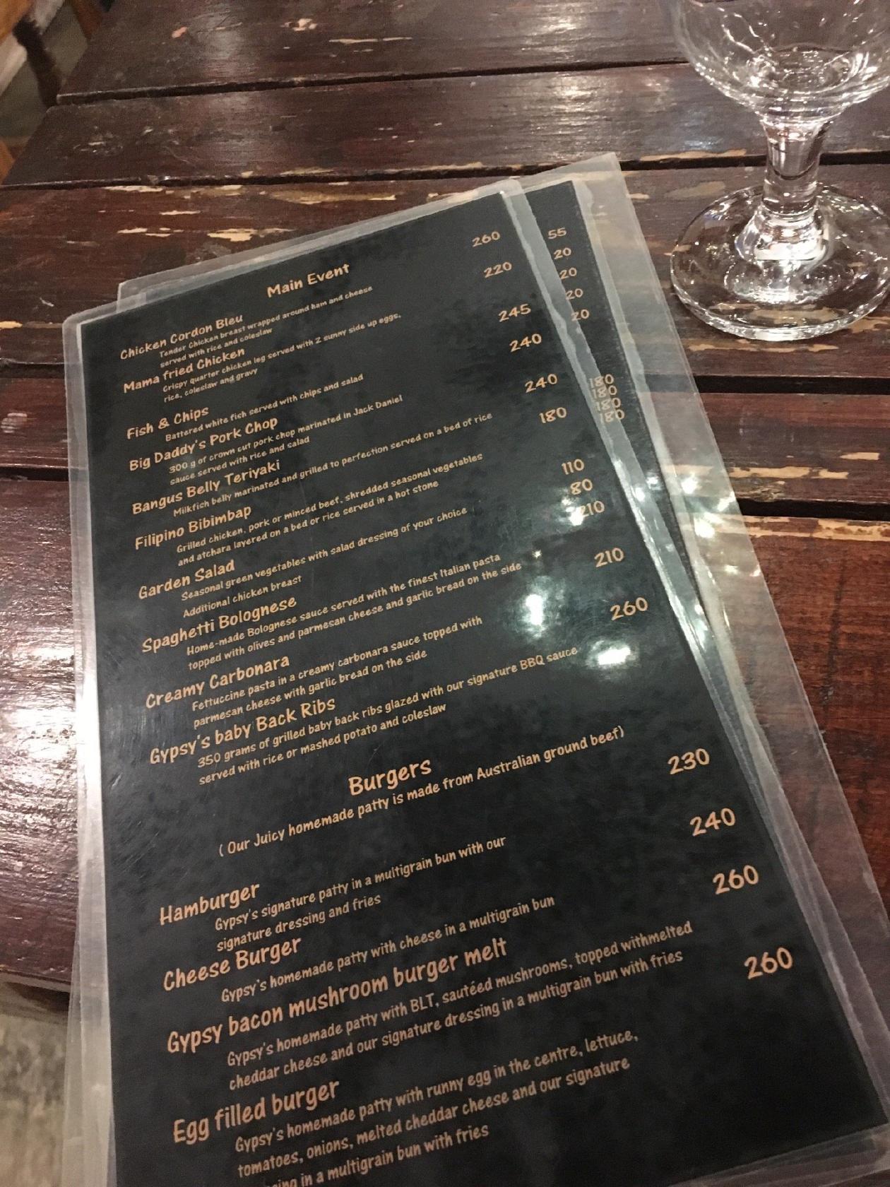 Carta de Gypsy Cafe, Dávao, Door 1 & 2