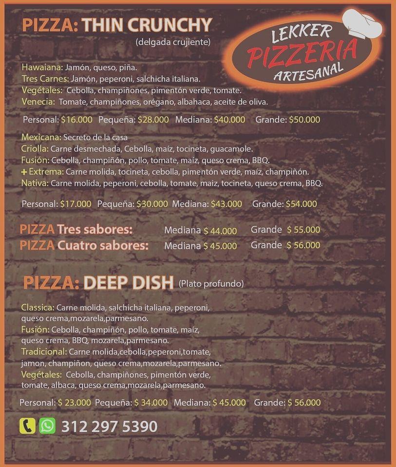 Menu at Lekker Pizzeria Artesanal Estilo Chicago, Manizales, Barrio la ...