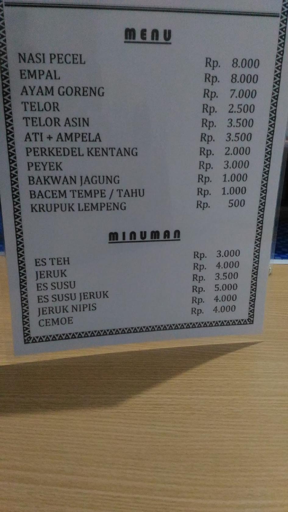 Menu at NASI PECEL KHAS MADIUN MAS BAYU SAPUTRO restaurant, Depok