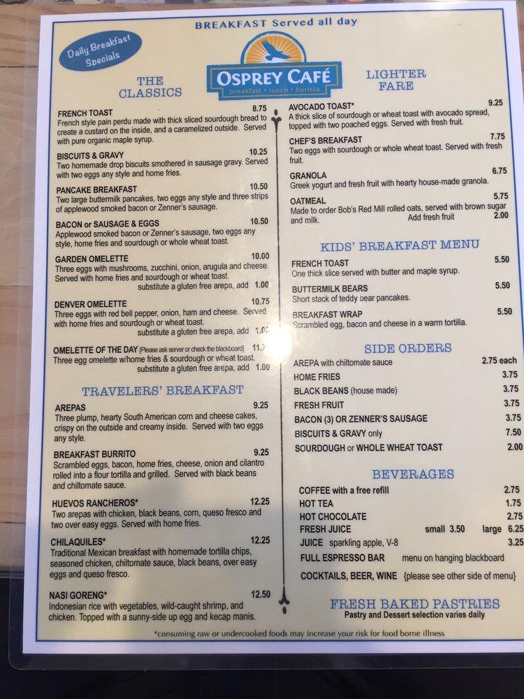 Menu at Osprey Café cafe, Seaside