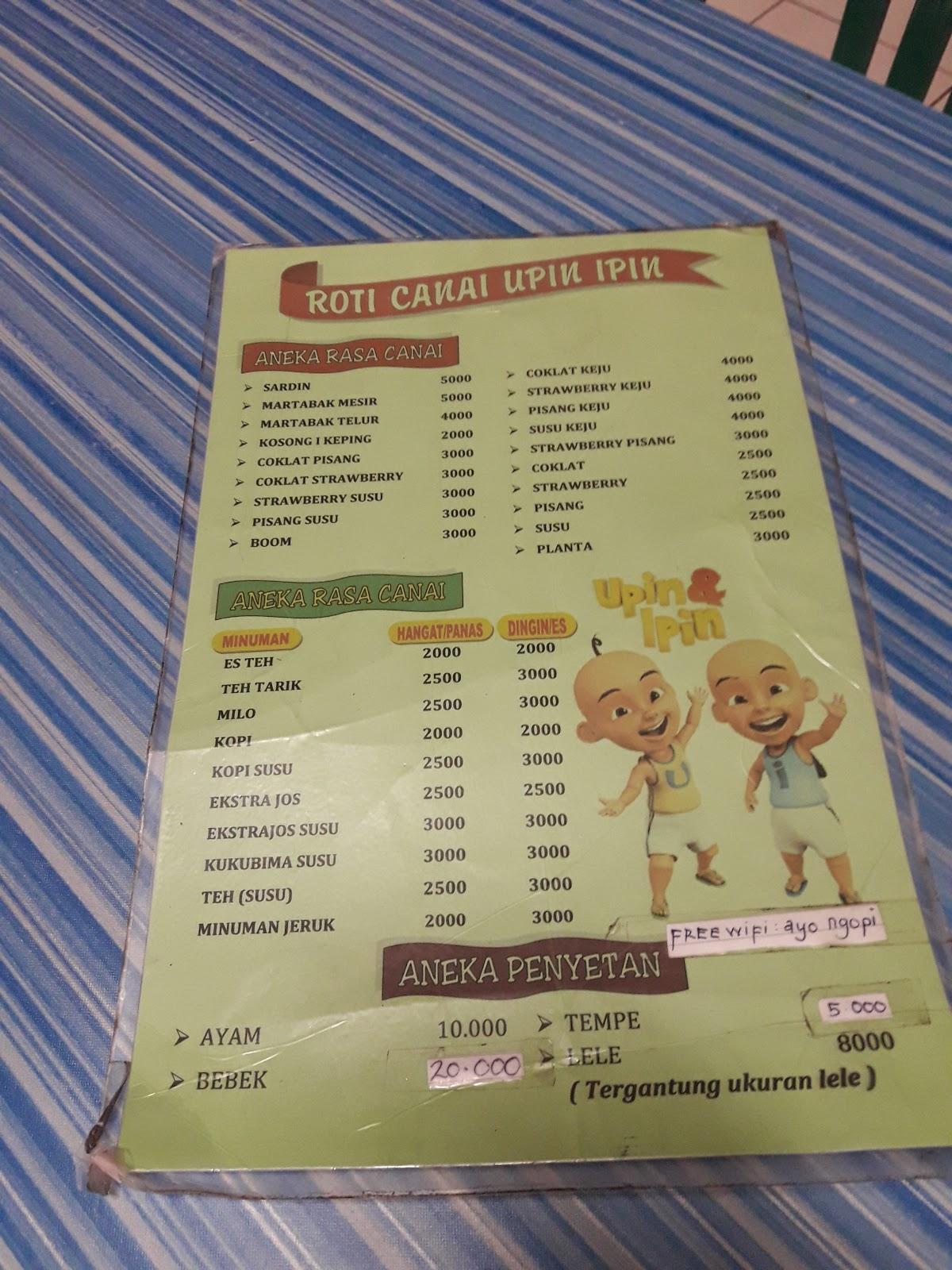 Menu at Roti Canai Upin Ipin, Tulungagung