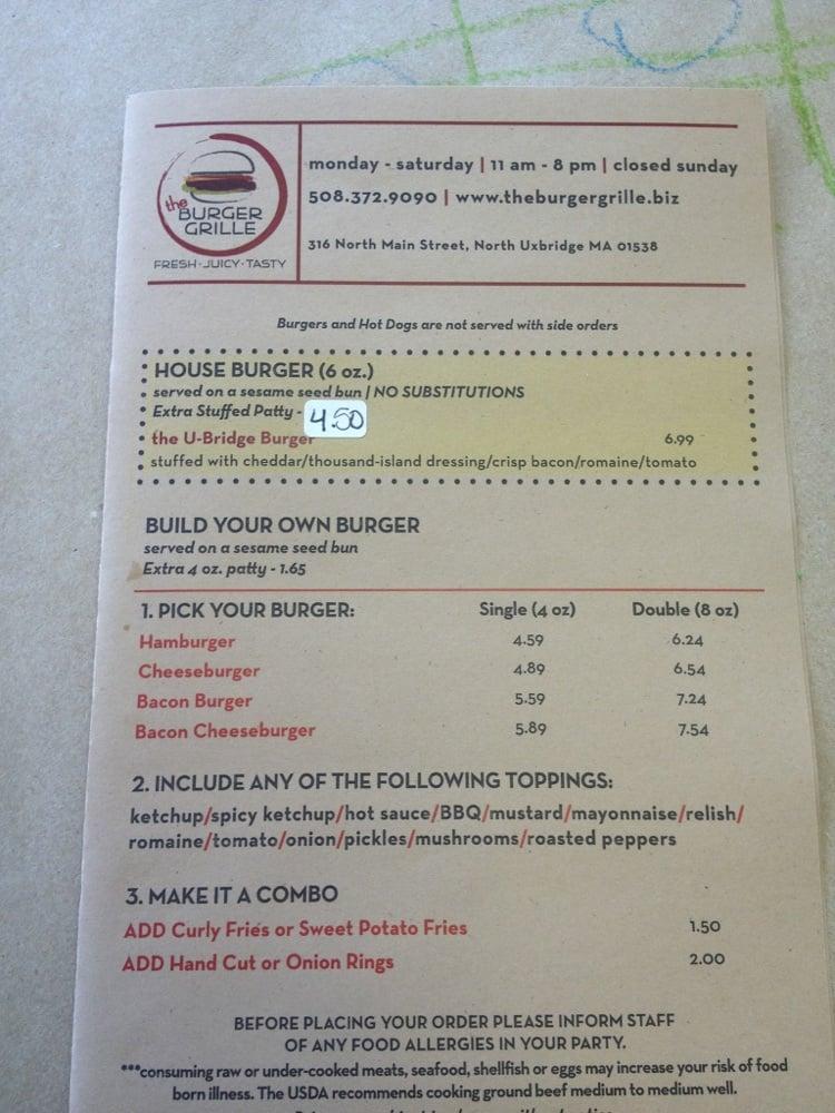 Menu at The Burger Grille restaurant, Uxbridge