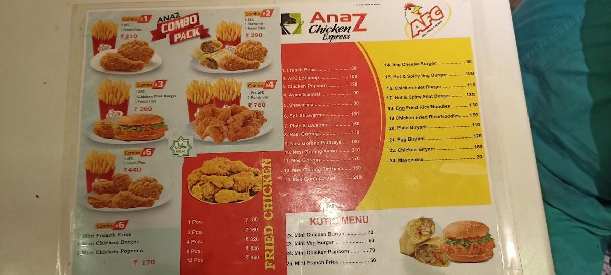 Menu at Anaz Chicken Express, Kumbakonam
