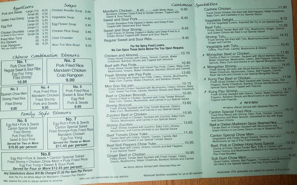 Menu at Canton Café restaurant, Caldwell