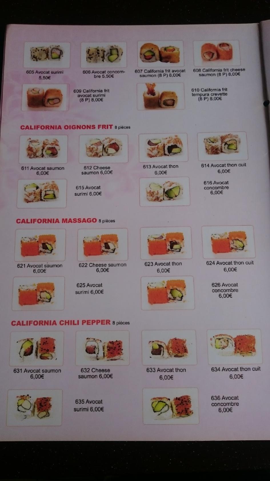 Menu at Fujiyama restaurant, Vernon