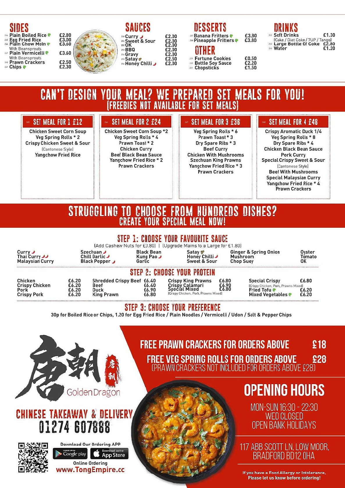 Menu at Golden Dragon restaurant, Bradford, 117 Abb Scott Ln