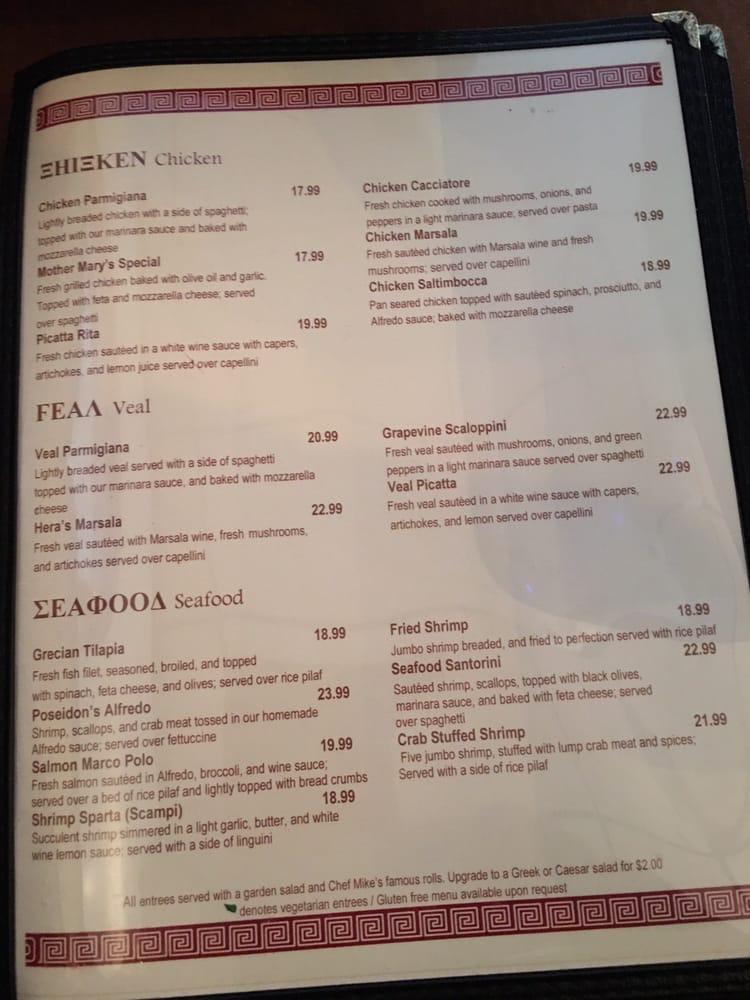 Menu at Grapevine The Greek & Italian Restaurant, Richmond, Three Chopt Rd