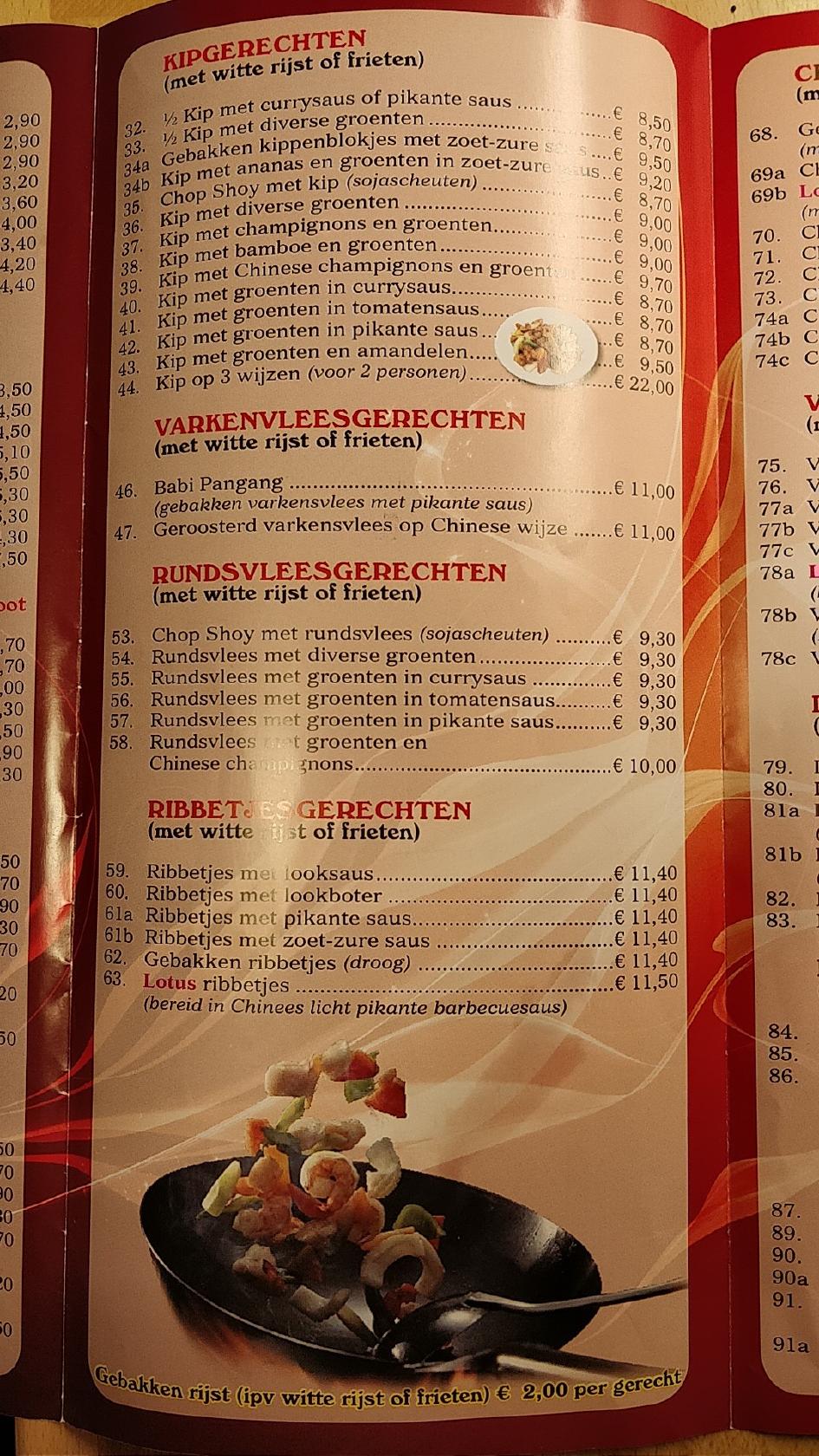 Menu at Lotus, Lint, Duffelsesteenweg 34