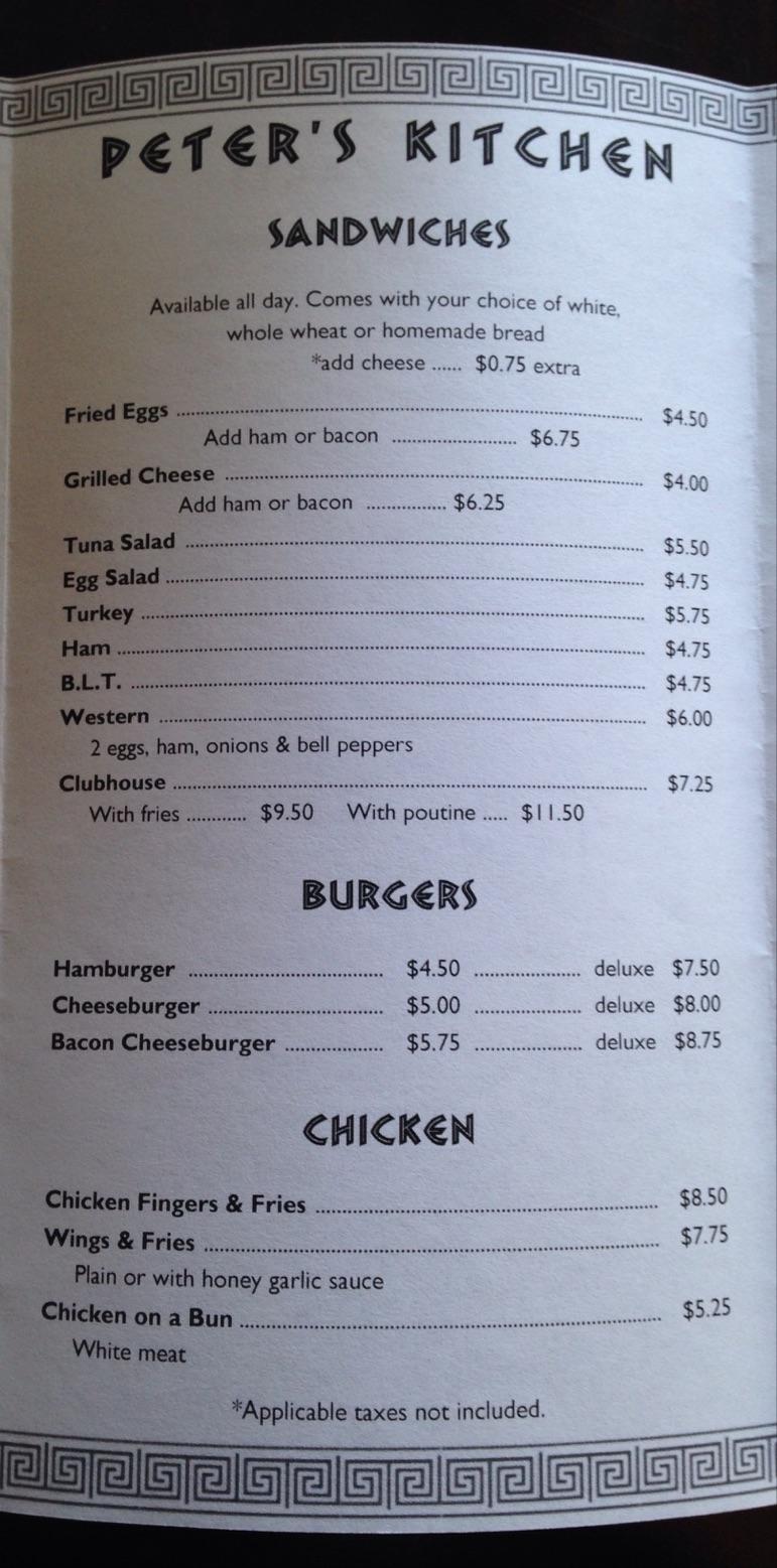 Menu at Peter's Kitchen pizzeria, Comber