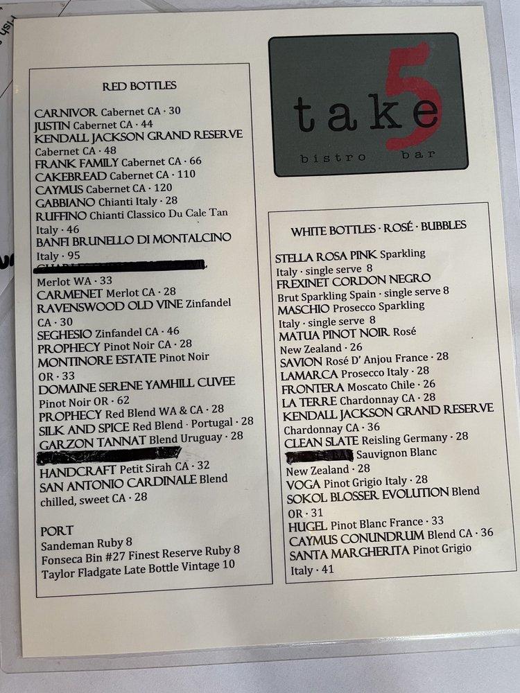Menu at Take 5 Bistro Bar, Eureka Springs