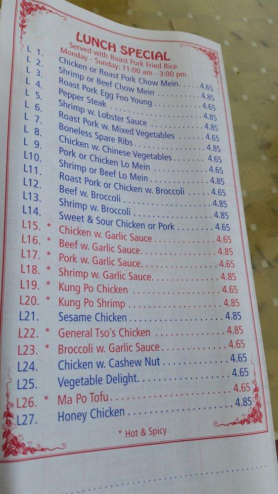 Menu at Uncle Jiang restaurant, Pensacola