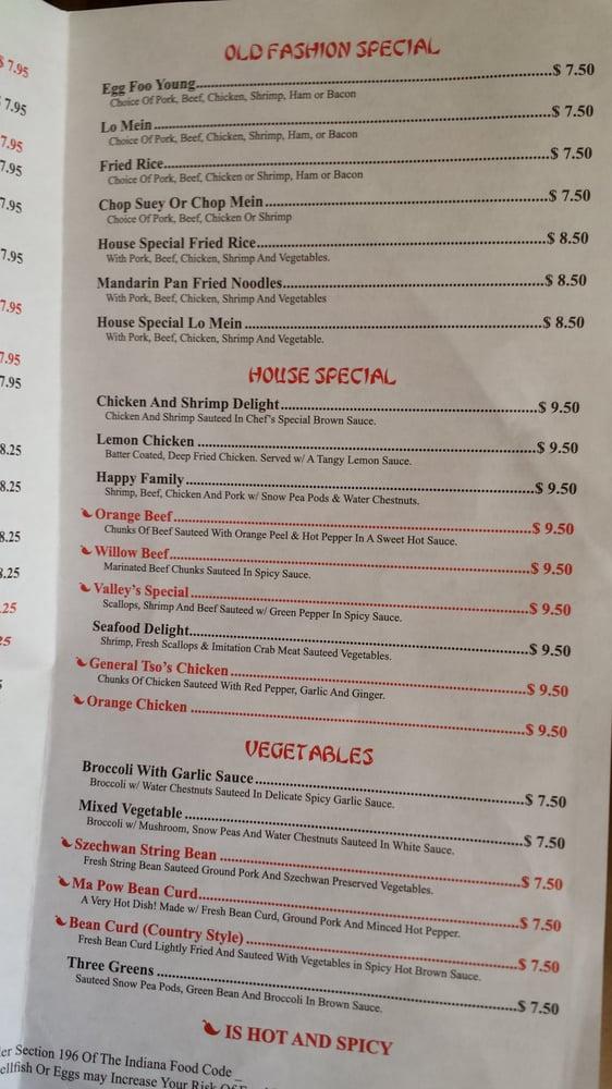 Menu at Valley restaurant, Granger