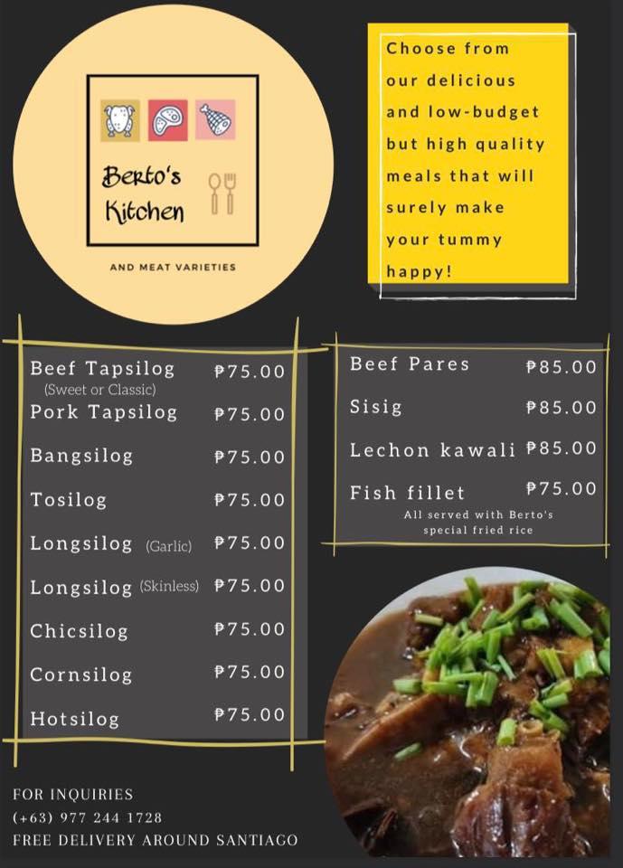Menu at Berto's pares tapsi & grill restaurant, Santiago