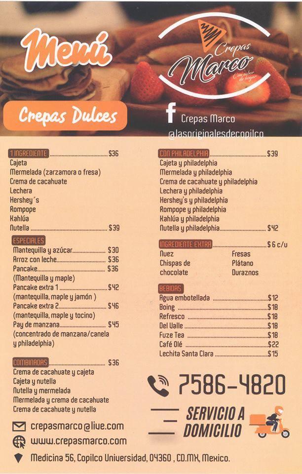 Carta de Crepas Marco, Ciudad de México, Medicina 56 A
