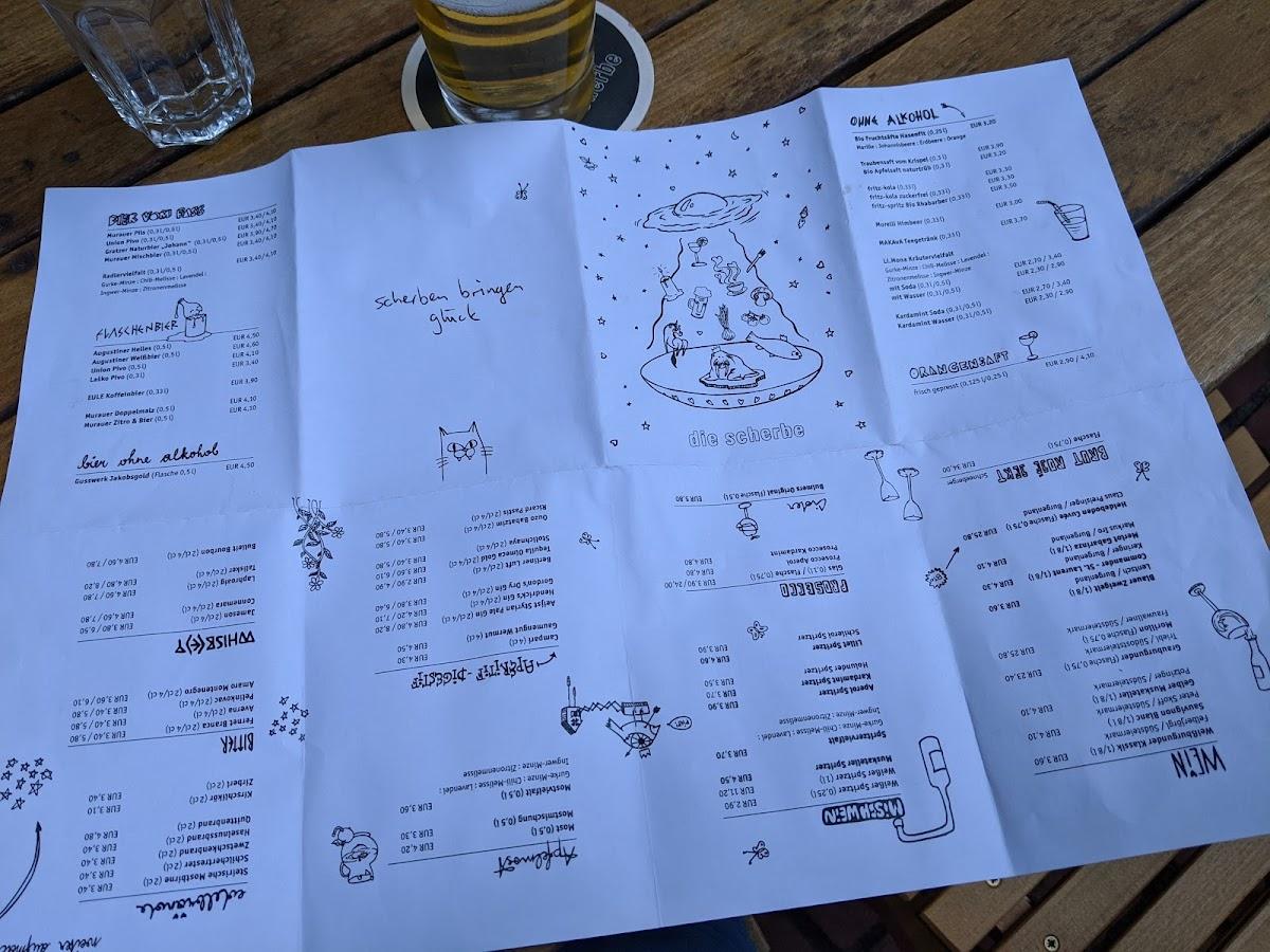 Menu at Die Scherbe pub & bar, Graz