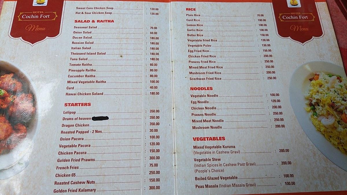 Menu at Hotel Cochin Fort, Kochi, Bellar Rd