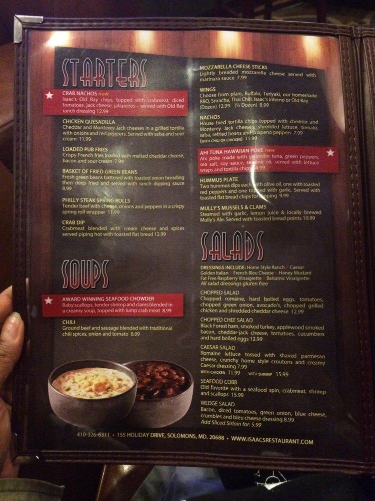 Menu at Isaac’s Restaurant & Pub, Solomons