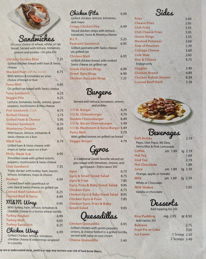 Menu at M & M Cafe, Canton