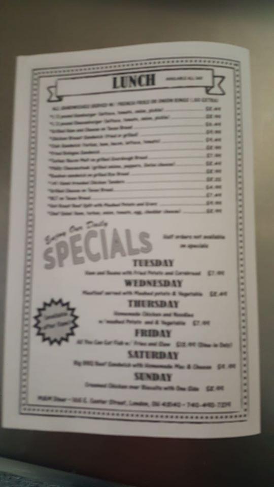 Menu at M&M Diner restaurant, London