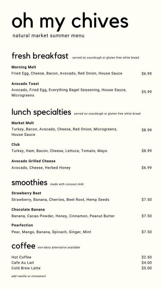 Menu at Oh My Chives Natural Market, Nolensville