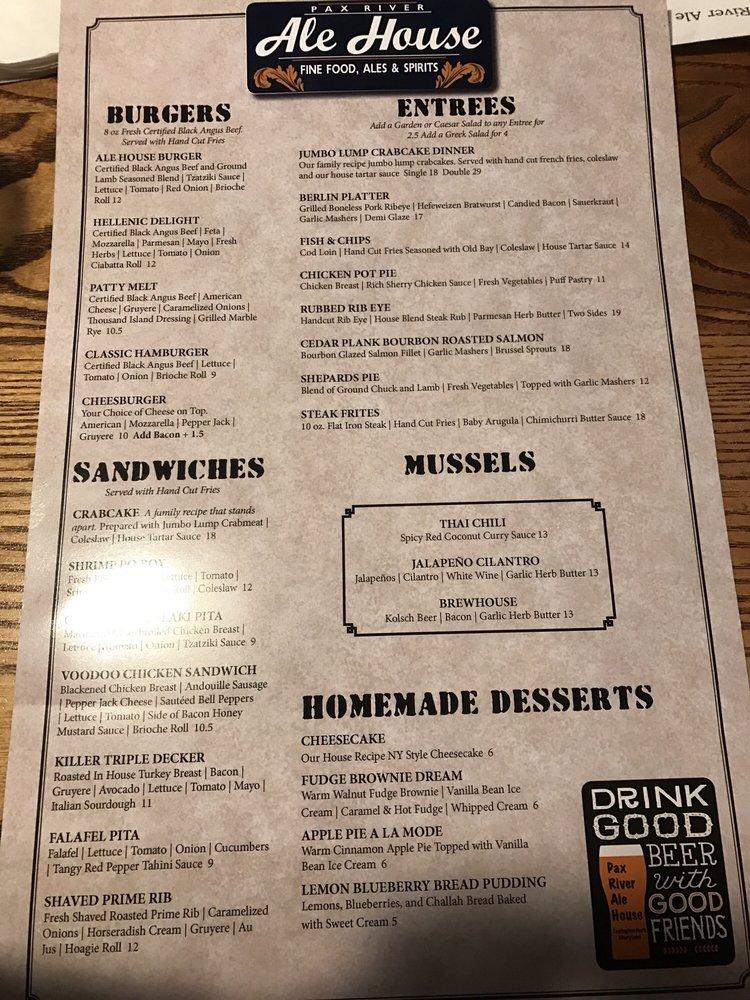 Menu at Pax River Ale House pub & bar, Lexington Park