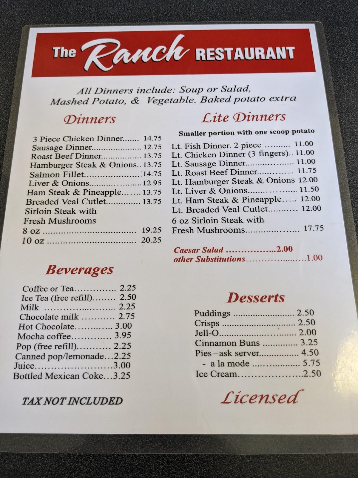 Menu at Ranch Restaurant, Keremeos
