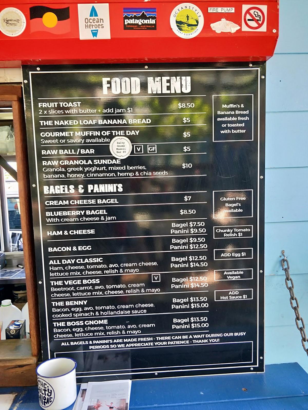 Menu at The Salty Gnome Cafe, Samson