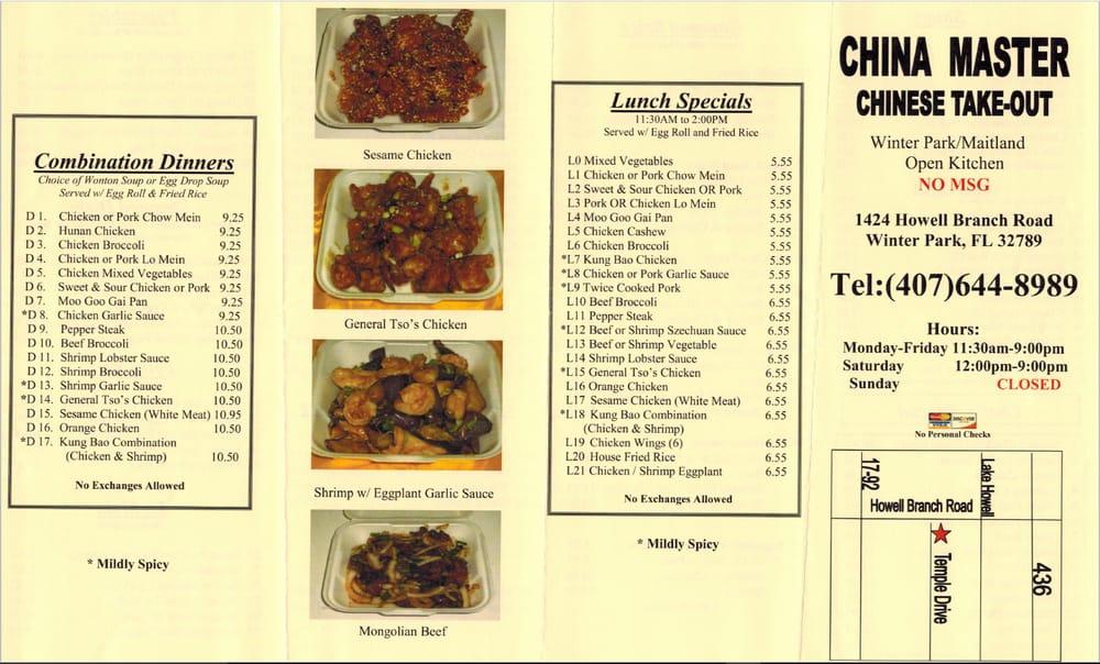Menu at China Master restaurant, Winter Park