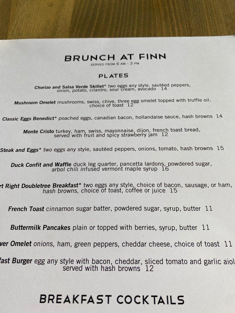 Menu at FINN restaurant, Missoula