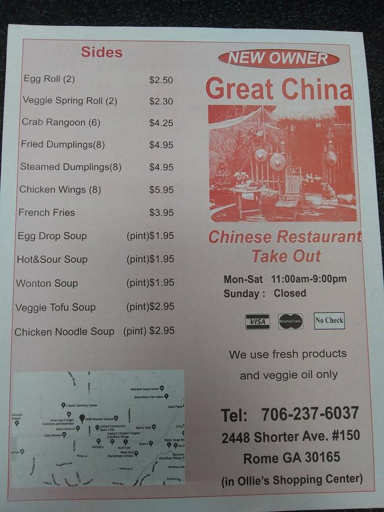 Menu at Great China restaurant, Rome