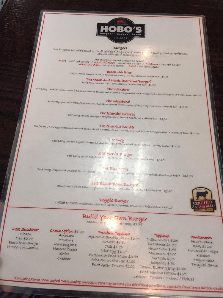 Menu at Hobo's pub & bar, Fort Mill
