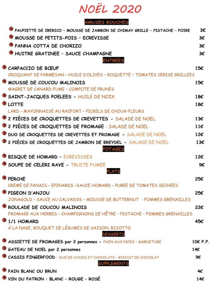 Menu at Restaurant de Notelaar, Anderlecht