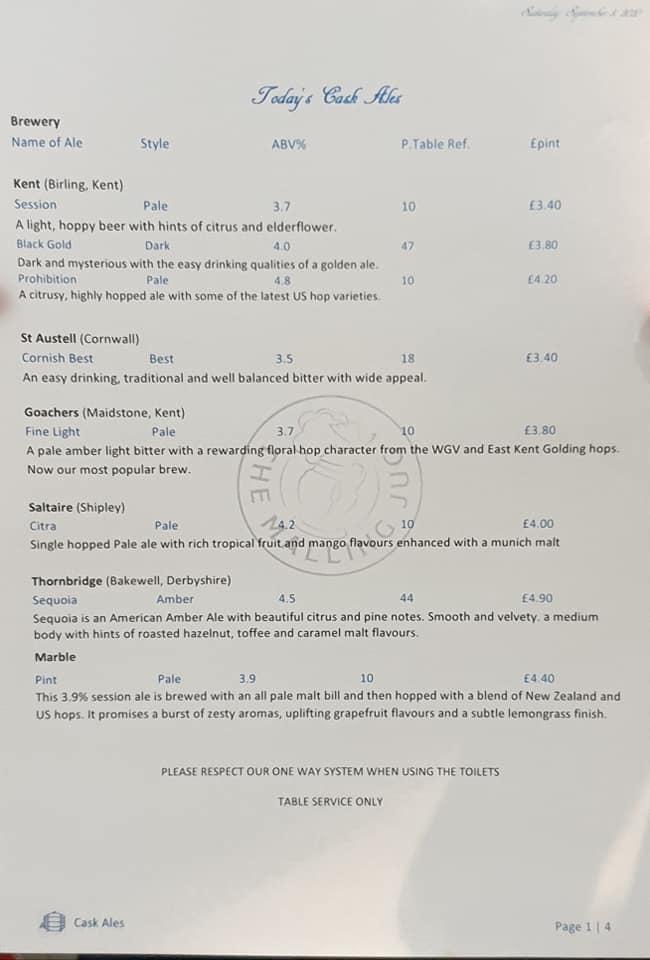 Menu at The Malling Jug pub & bar, West Malling