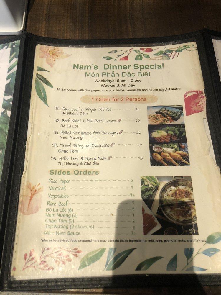Menu at nam 2 Unionville restaurant, Markham