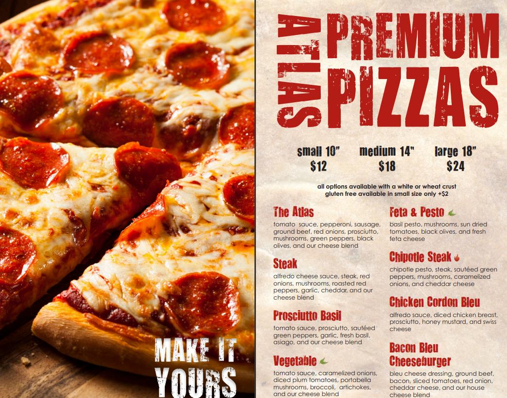 Menu at Atlas Brick Oven Pizzeria, Corning