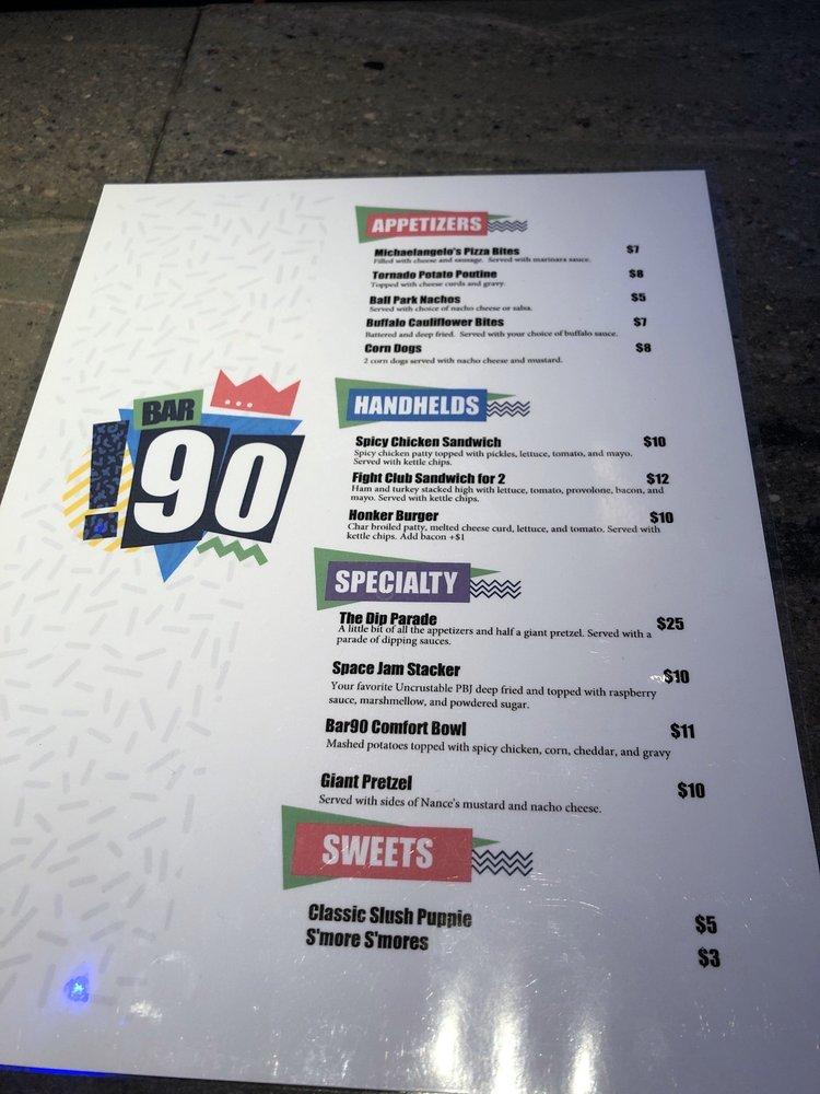 Menu at Bar 90, Rochester