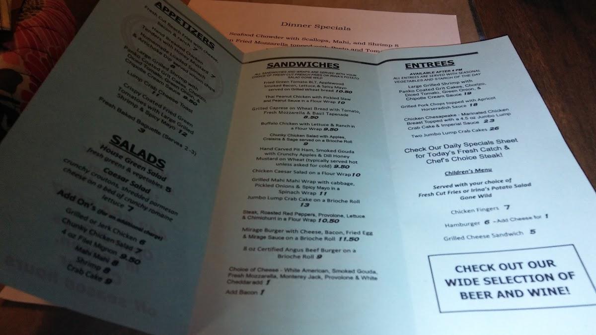 Menu at Cafe Mirage, Ocean City