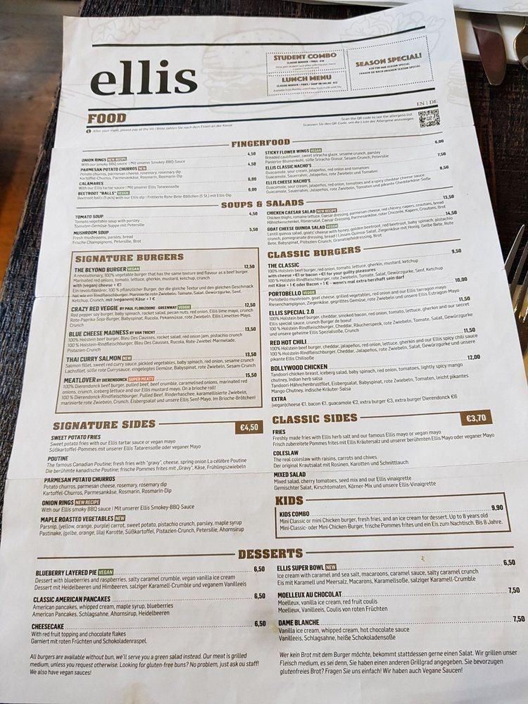 Menu at Ellis Gourmet Burger, Bruges, Simon Stevinplein 14