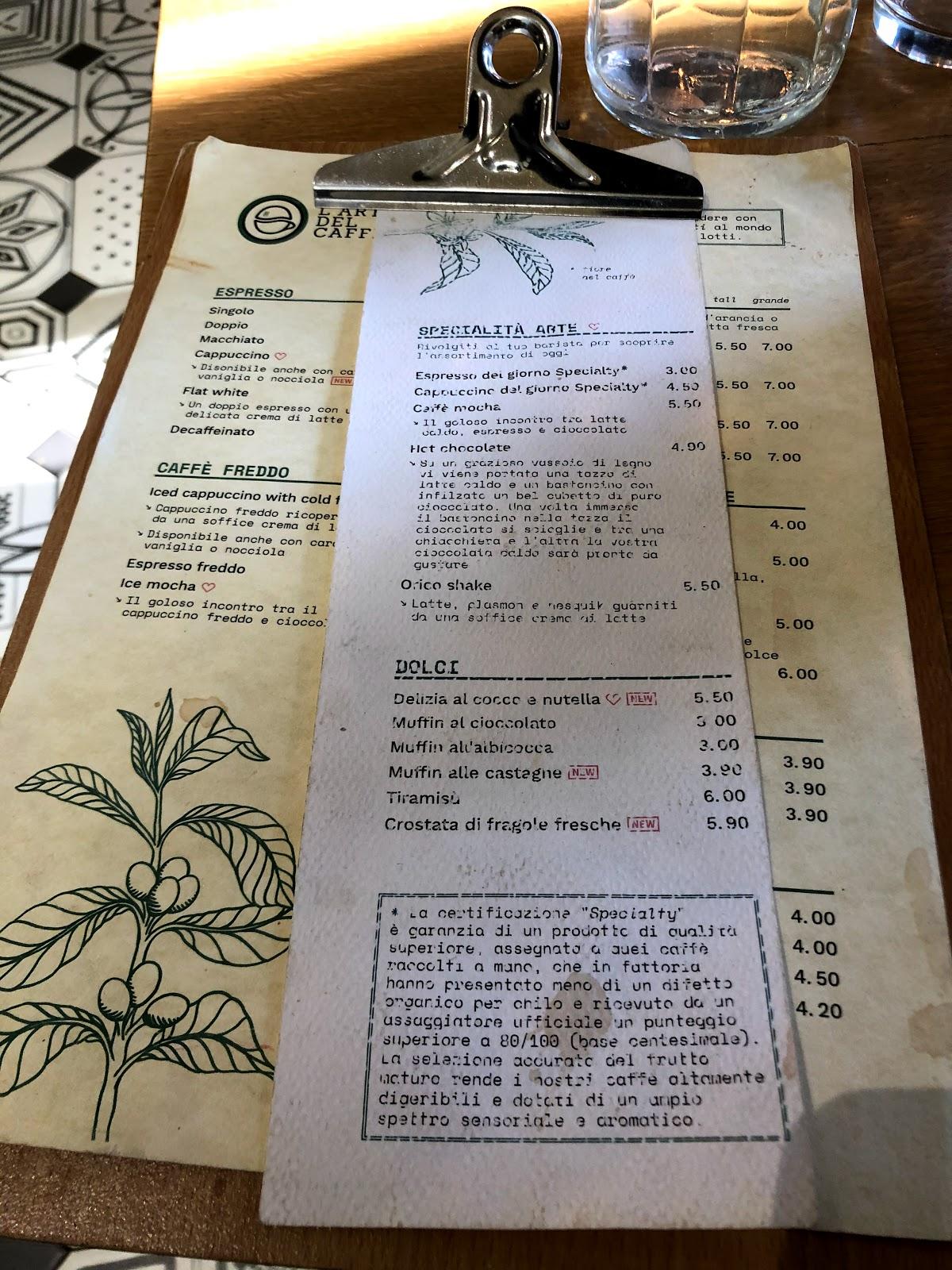 Menu da L’ Arte del Caffè, Bellinzona, Viale Portone 45