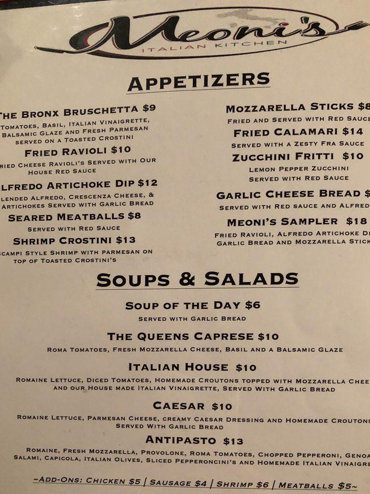 Menu at Meoni’s Italian Kitchen restaurant, Bullhead City