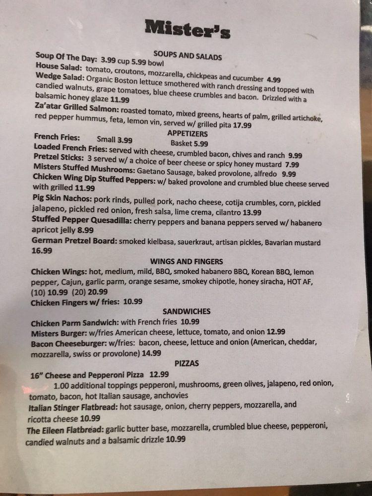 Menu at Mister's Bar and Lanes, East Aurora