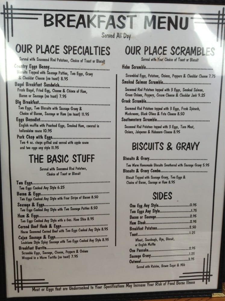 Menu at Our Place Restaurant, Ocean Shores