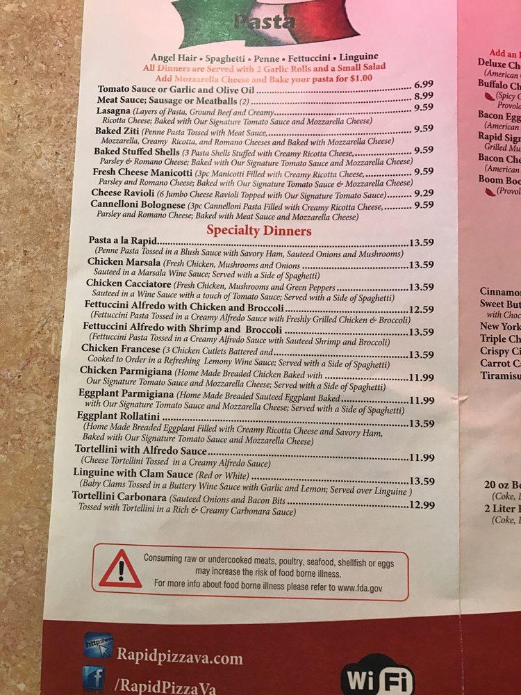 Menu at Rapid Pizza pizzeria, Glen Allen