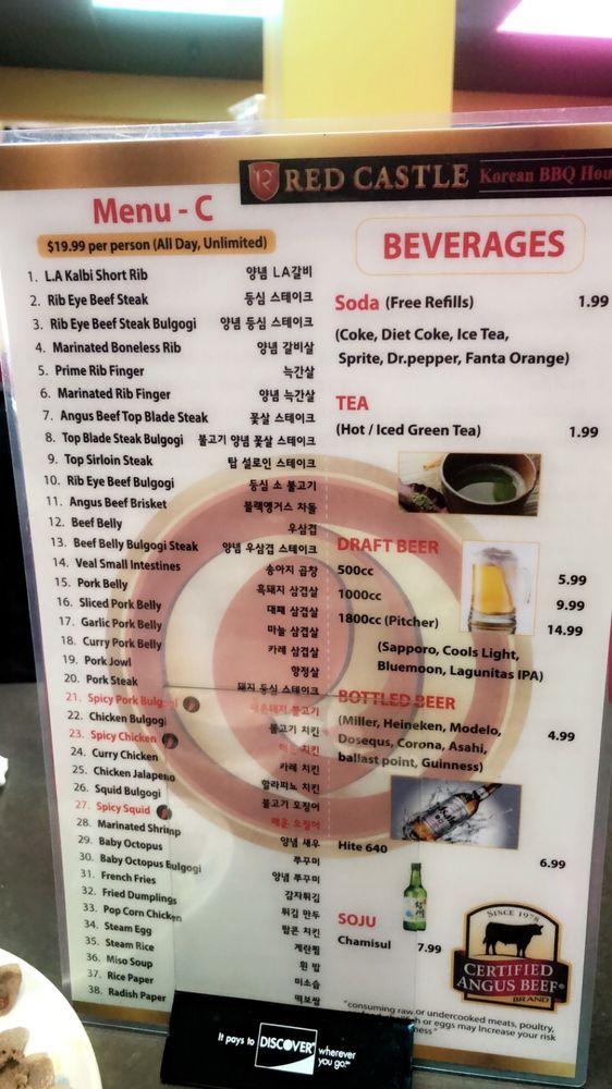 Menu at Red Castle Korean BBQ, Rialto