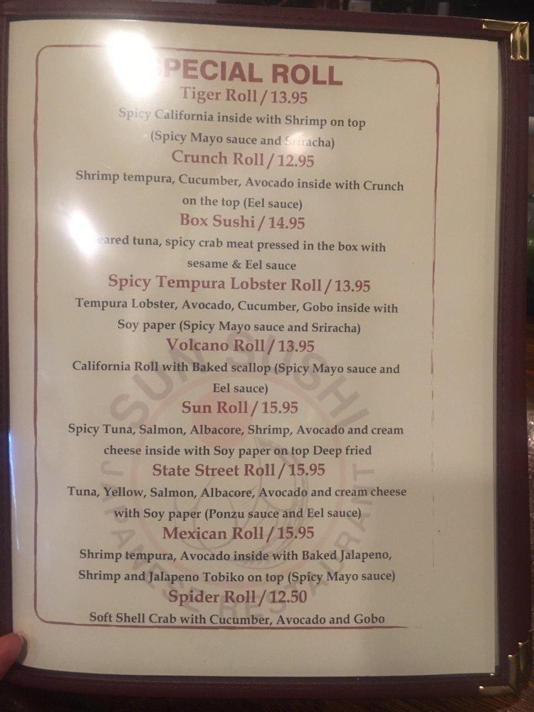 Menu at Sun Sushi restaurant, Santa Barbara