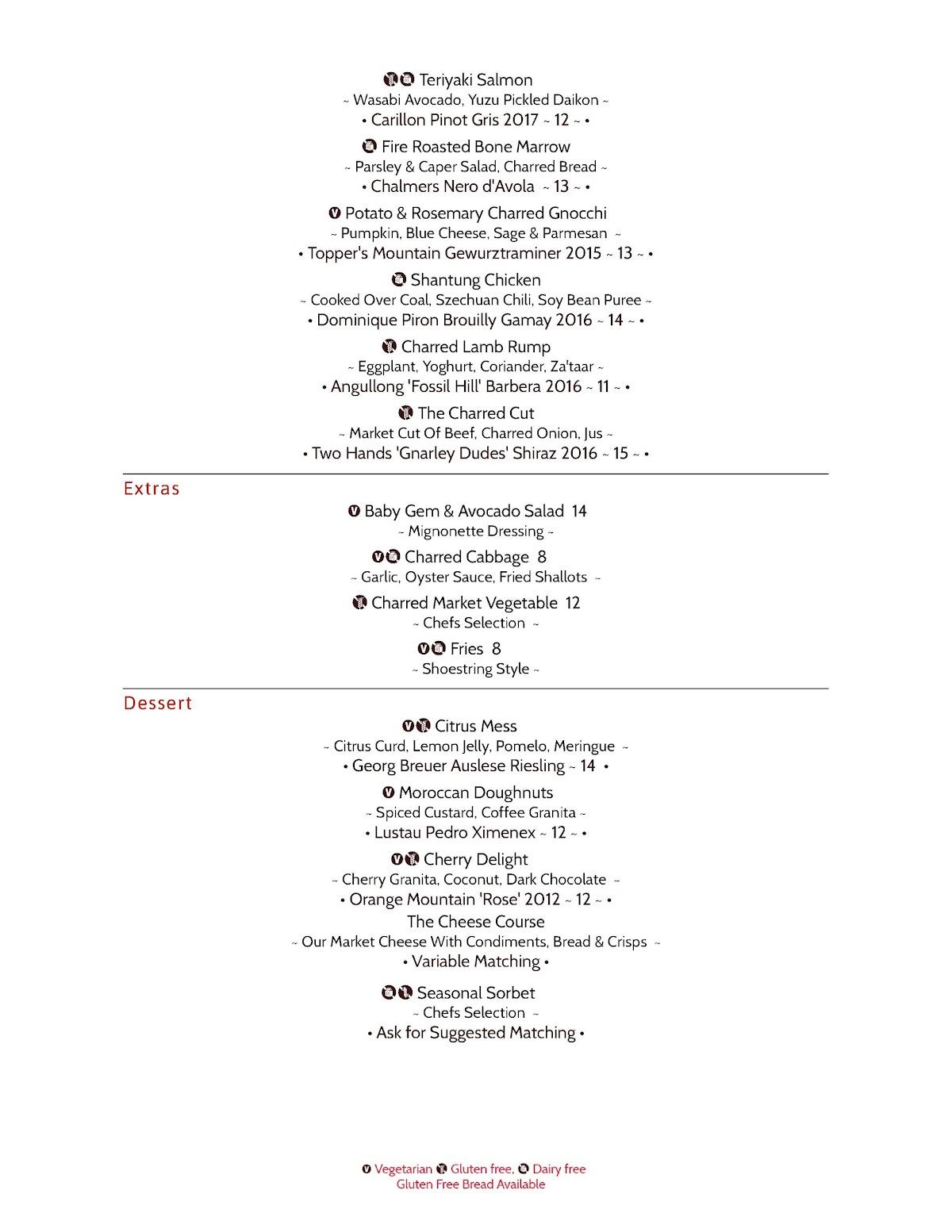 Menu at Charred Kitchen & Bar, Orange