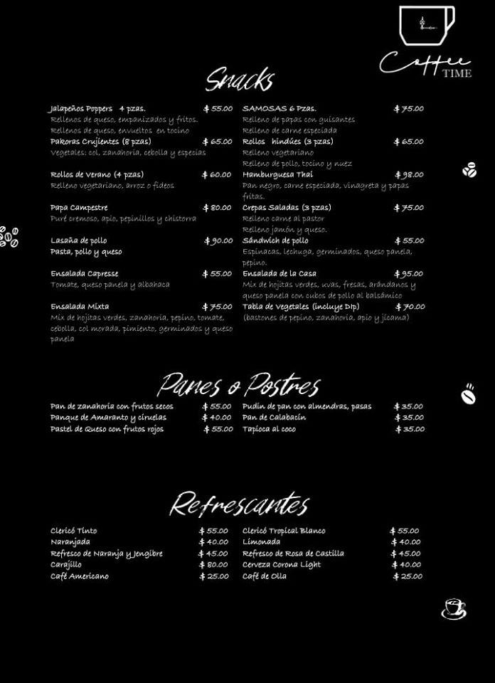 Menu at Coffee Time restaurant, Lázaro Cárdenas, Cuitzeo 17