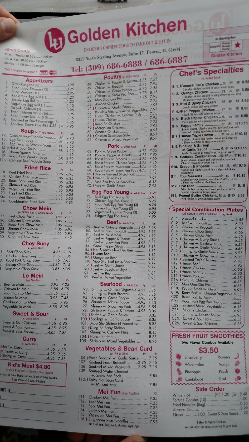 Menu at Golden Kitchen Restaurant, Peoria, N Sterling Ave
